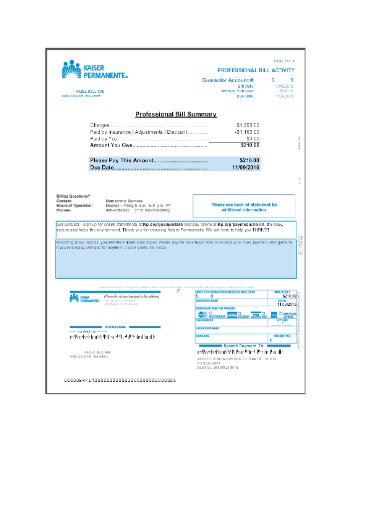 Kaiser Permanente Sample Bill | PDF