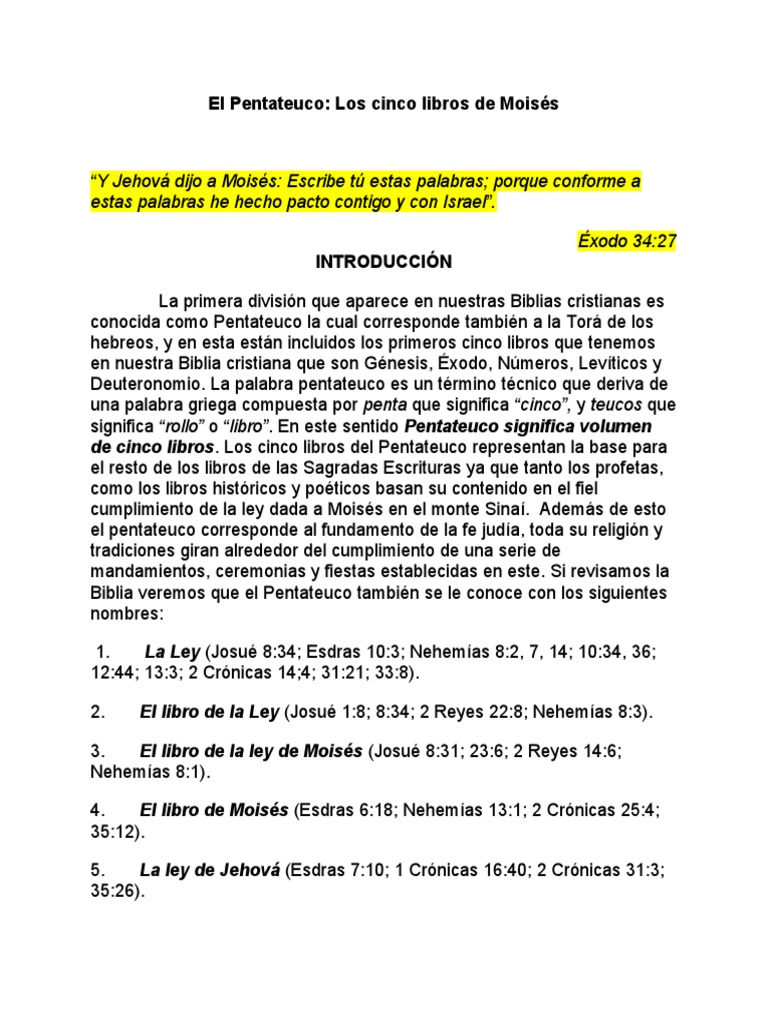 El Pentateuco Bosquejo | PDF | Libro del éxodo | Libro de números