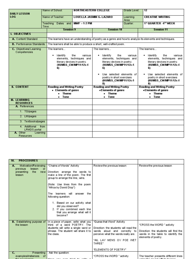 Creative Writing - Lesson 4 | PDF | Poetry | Metre (Poetry)