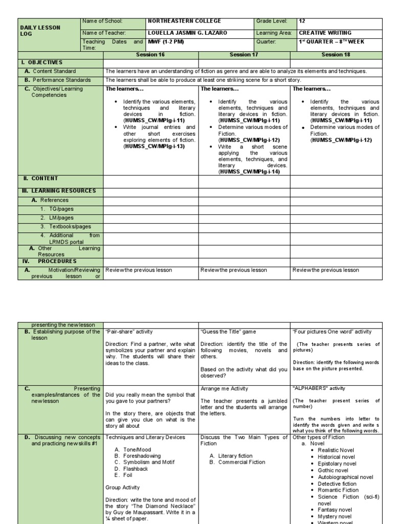 Creative Writing - Lesson 8 | PDF | Novels | Fantasy