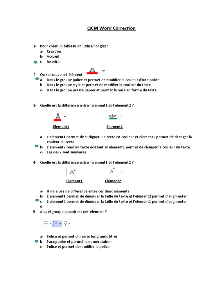 QCM Word correction | PDF | Microsoft Word | Contrôle (touche)
