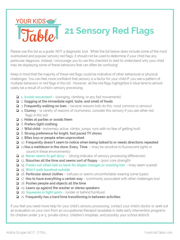 Sensory Red Flags Printable | PDF | Cognitive Science | Behavioural ...