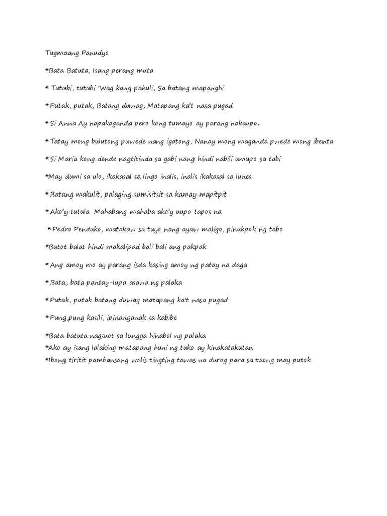 Tugmaang Panudyo Filipino Examples | PDF