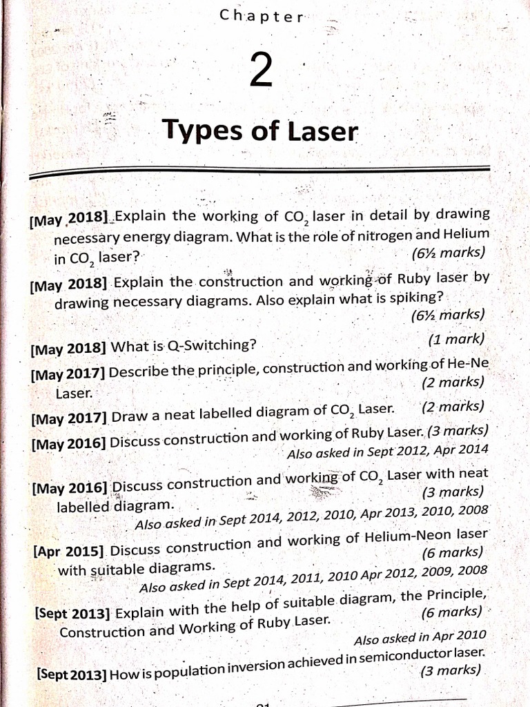 Paper B (Optica and Laser-II) Chapter 2-Types of Laser - Ten Years ...
