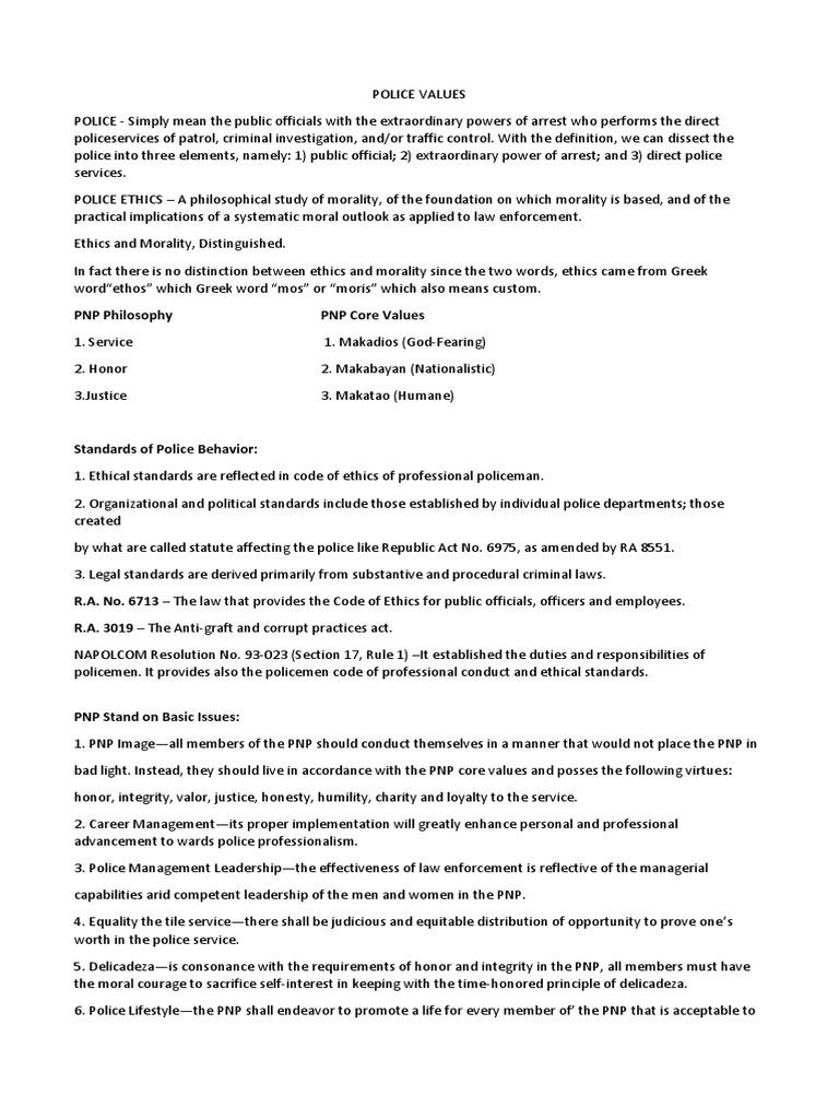 Police Values PDF | PDF | Police | Integrity