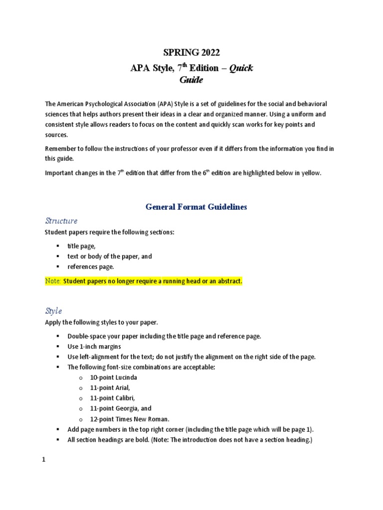 APA Quick Guide 7th Edition | PDF | Citation | Digital Object Identifier