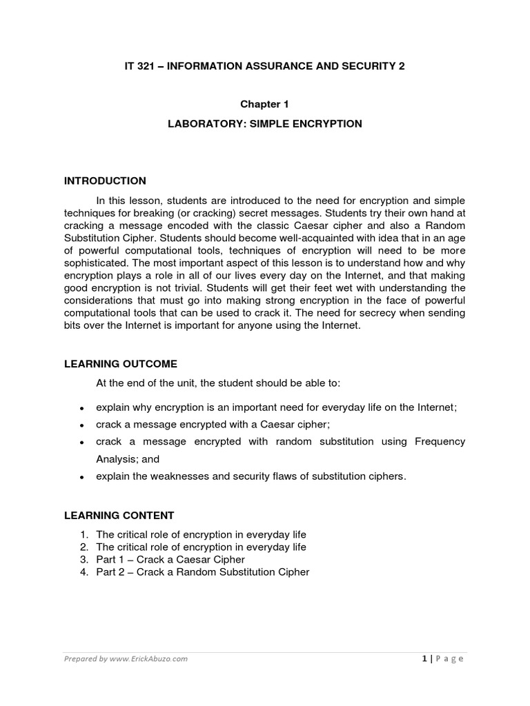 IT321 LAB1 Simple+Encryption | PDF | Encryption | Cryptography IT321 LAB1 Simple+Encryption | PDF | Encryption | Cryptography