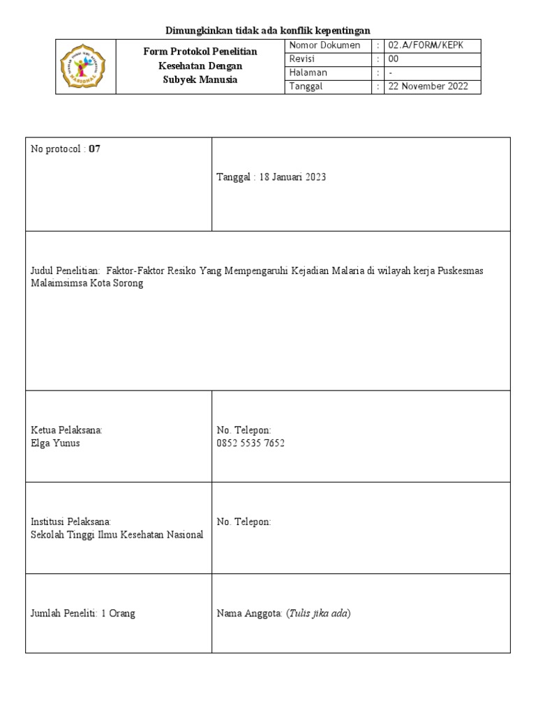 Form 2A. Protokol Dengan Subyek Manusia | PDF
