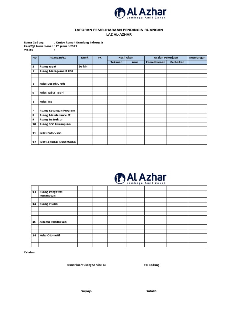 Laporan Pemeliharaan AC RGI | PDF