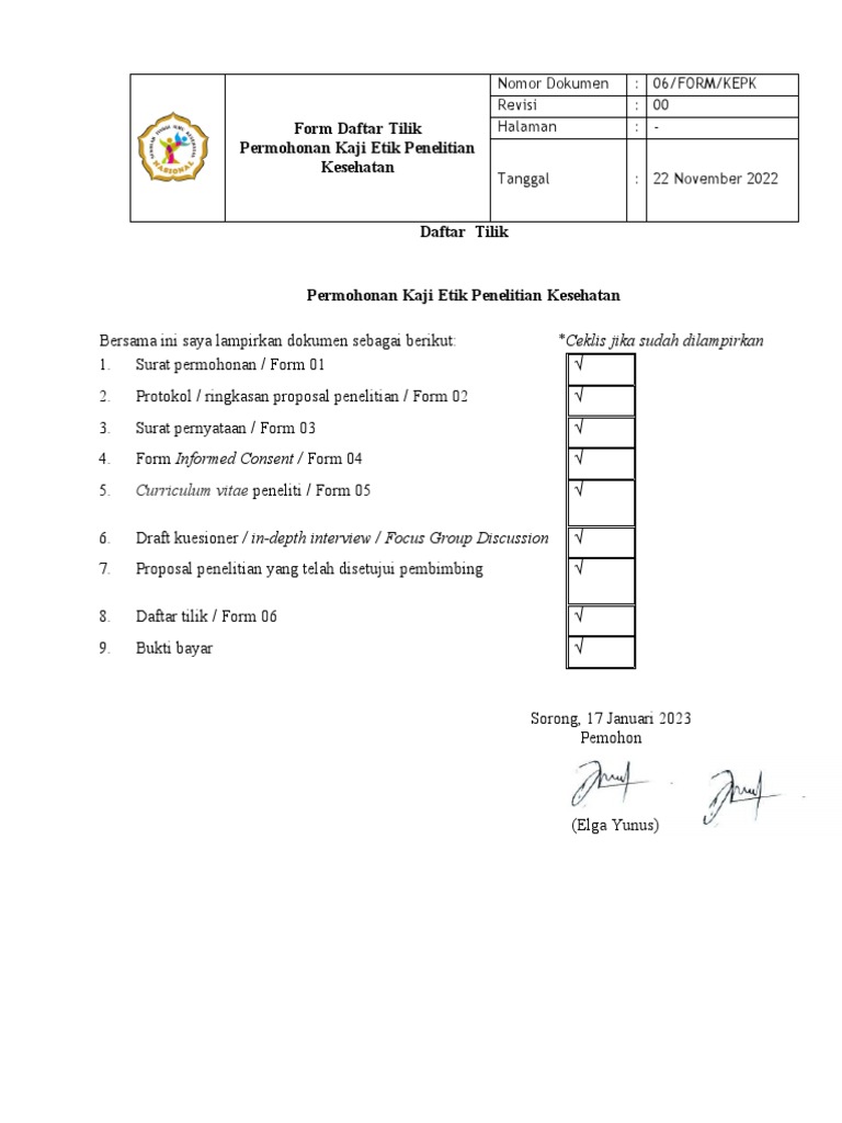 Form 06. Daftar Tilik | PDF