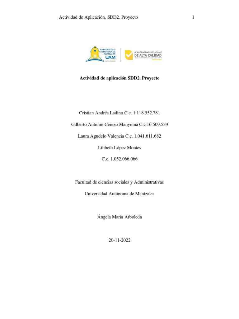 Actividad de Aplicación SDD2 Proyecto | PDF | Conocimiento administrativo | Aprendizaje