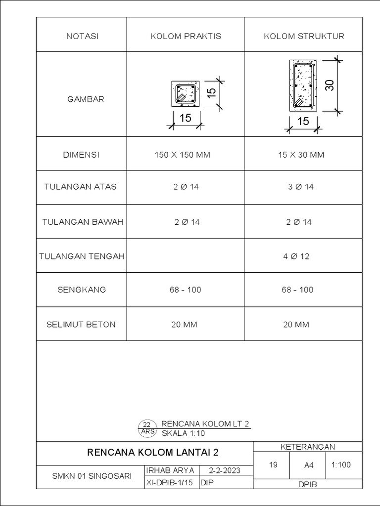 Rencana Kolom Rumah 2 Lantai SMKN 01 | PDF