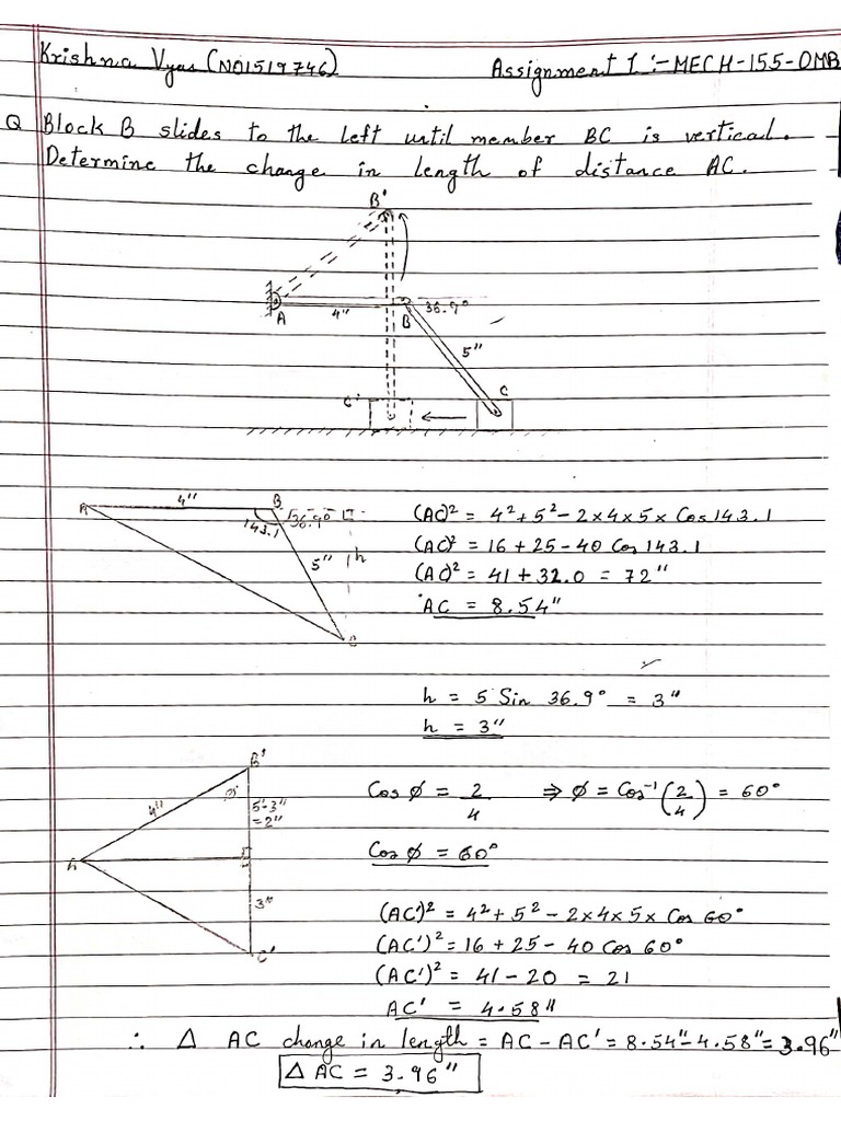 Assignment 1 Statics MECH-155-0MA Krishna Vyas N01519746 | PDF Assignment 1 Statics MECH-155-0MA Krishna Vyas N01519746 | PDF