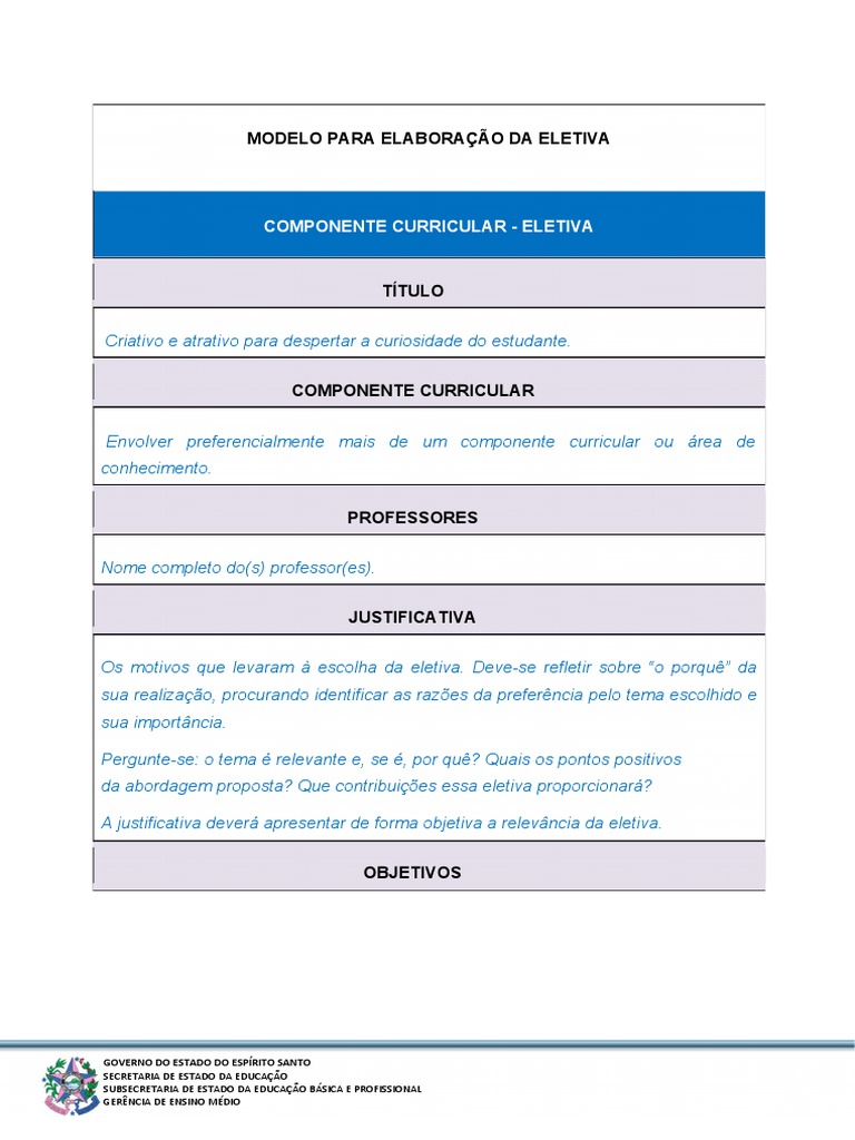Modelo de Eletiva | PDF | Bibliografia