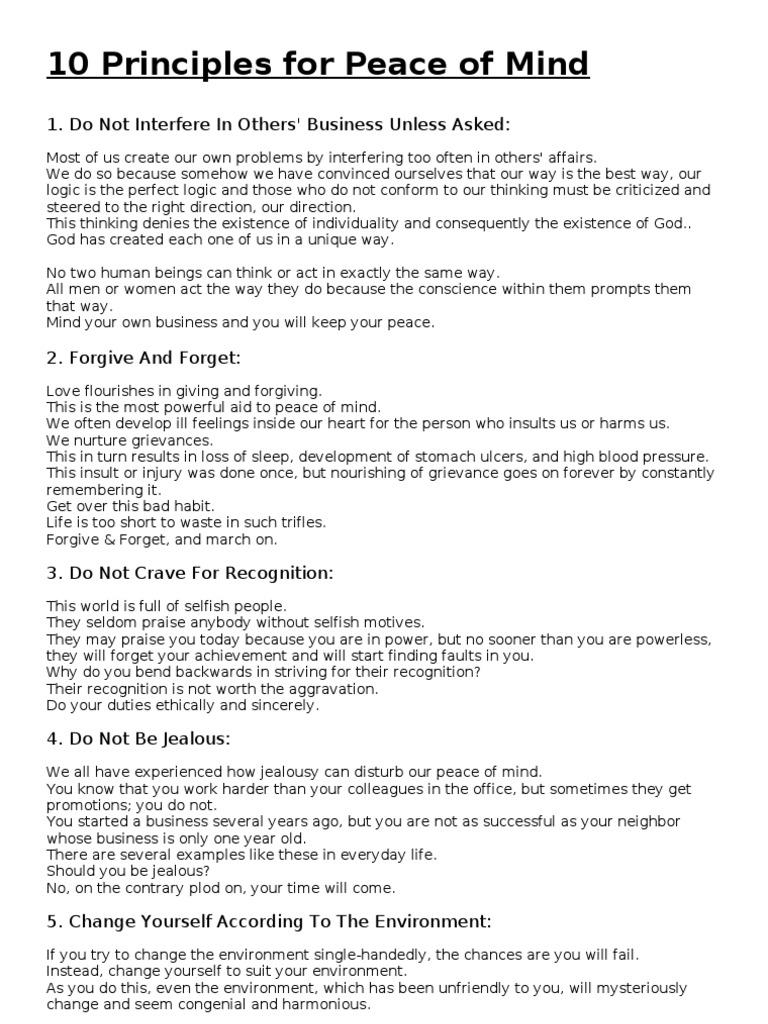 10 Principles for Inner Peace | PDF | Meditation | Mind