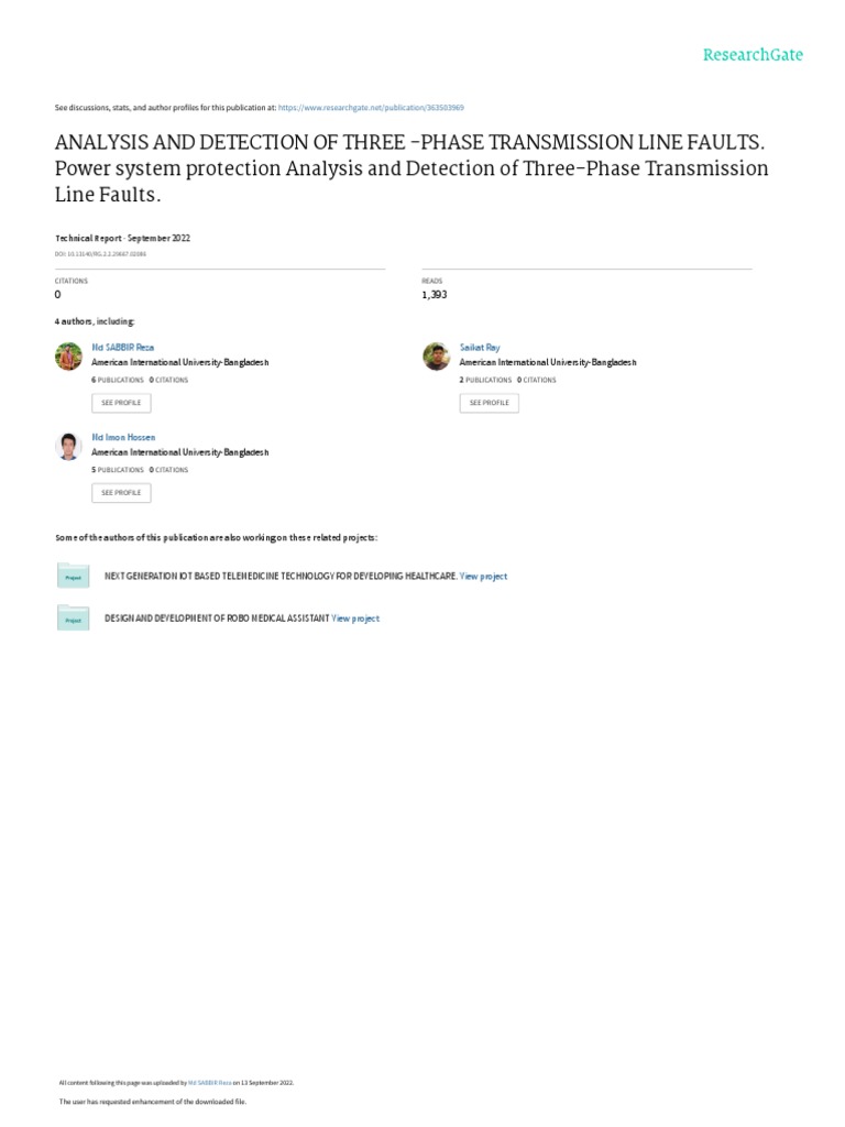 Analysis and Detection of Three-Phase Transmission Line Faults Using Relays, Switches and ...