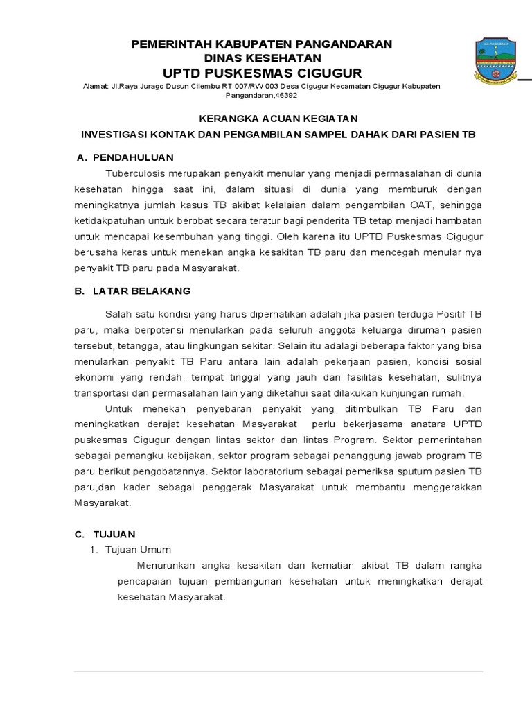 KAK Investigasi Kontak Dan Pengambilan Sampel Dahak Dari Pasien TB | PDF | Sains & Matematika
