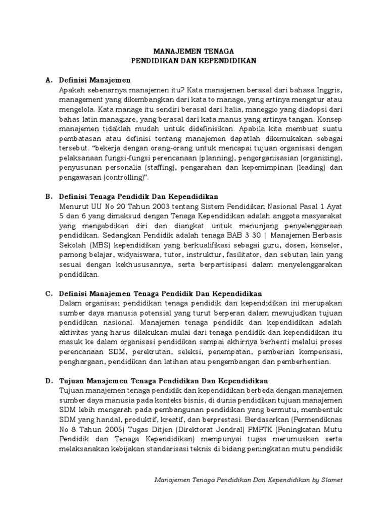 Manajemen Tenaga Pendidik Dan Tenaga Kependidikan | PDF