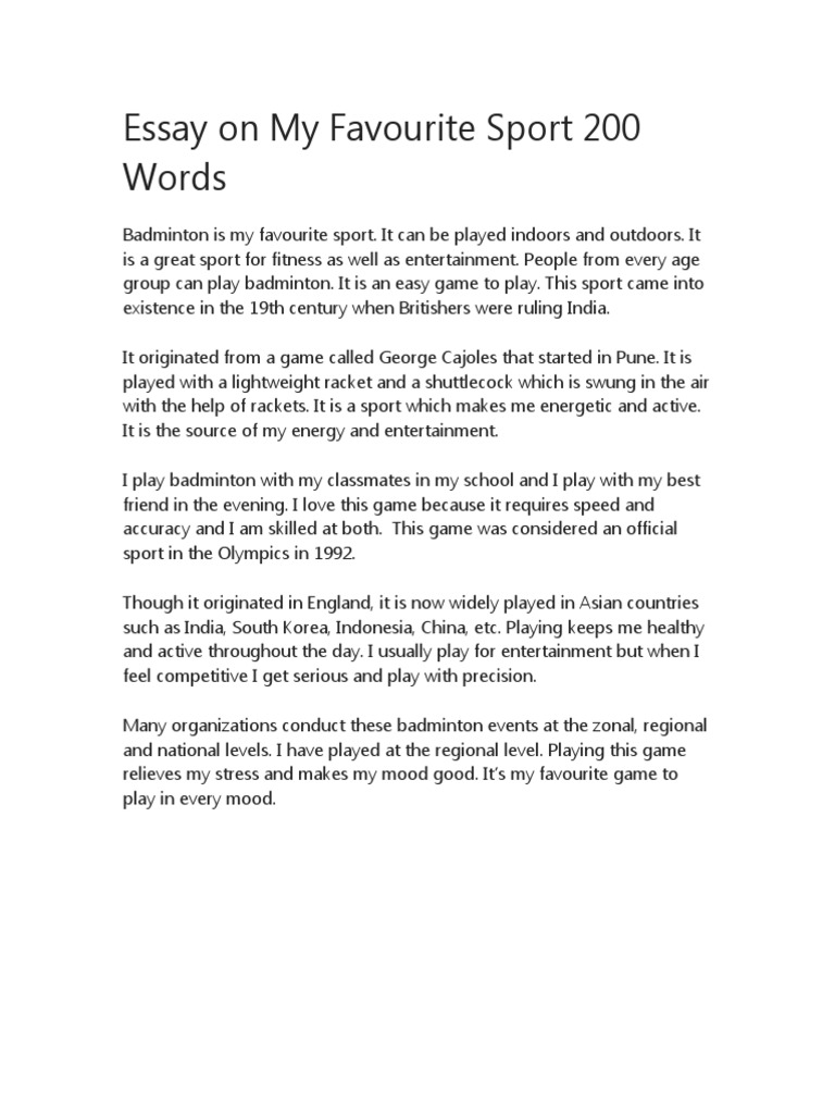 Essay On My Favourite Sport 200 Words | PDF