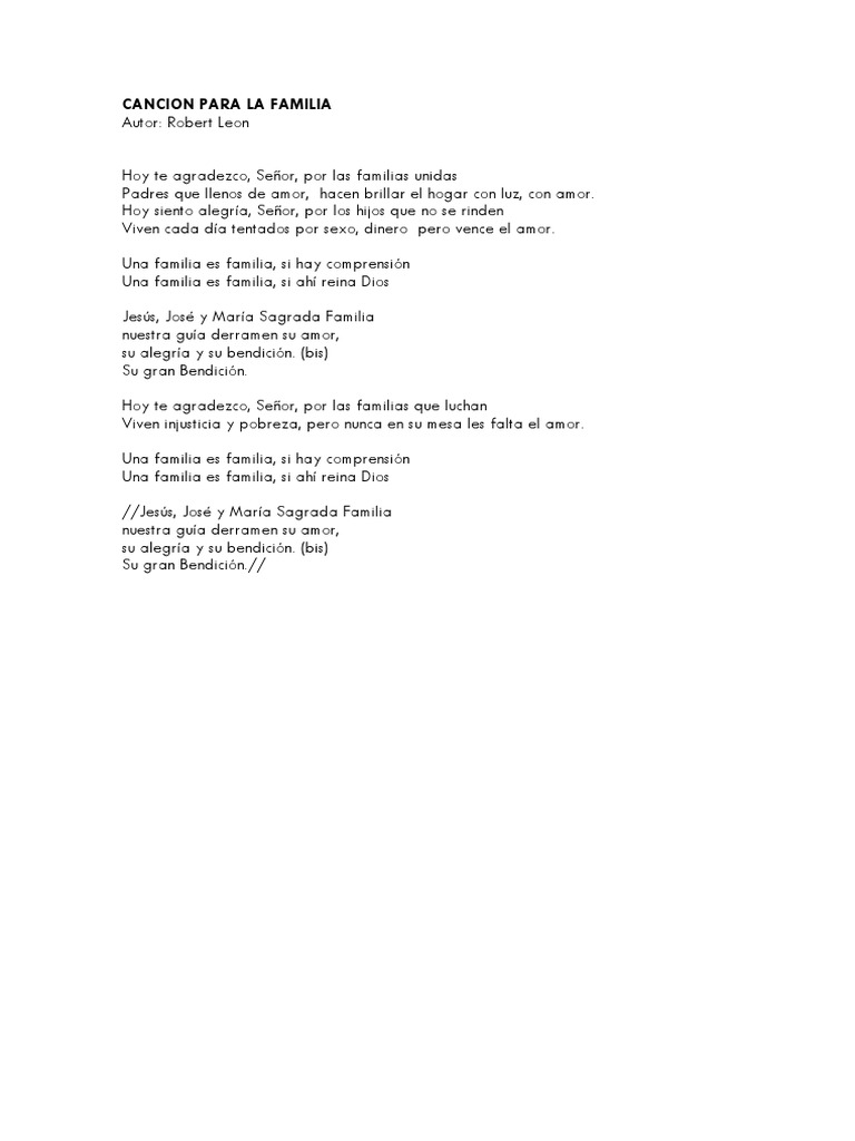 Canción para la familia: Un himno a la unión y el amor familiar | PDF