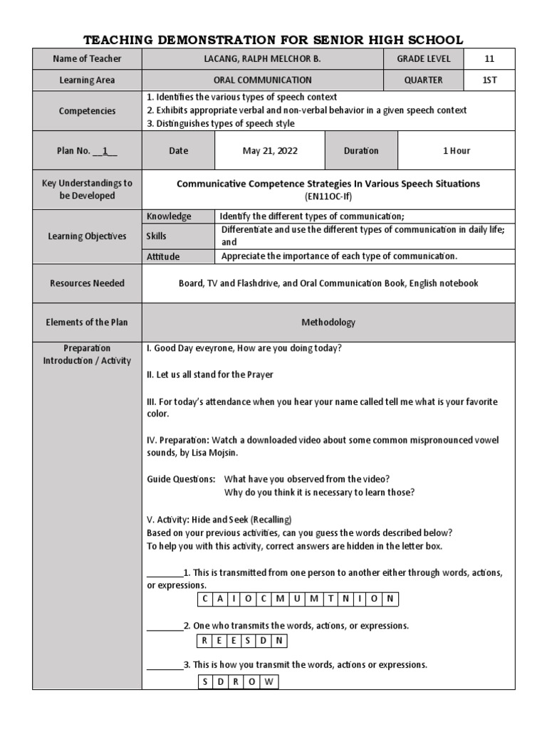 4AS LP For Grade 11 SHS (Comm Models) | PDF | Communication | Human Communication