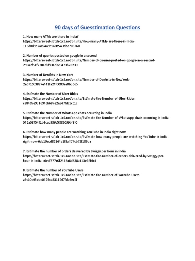 90 Days of Guesstimate Questions | PDF