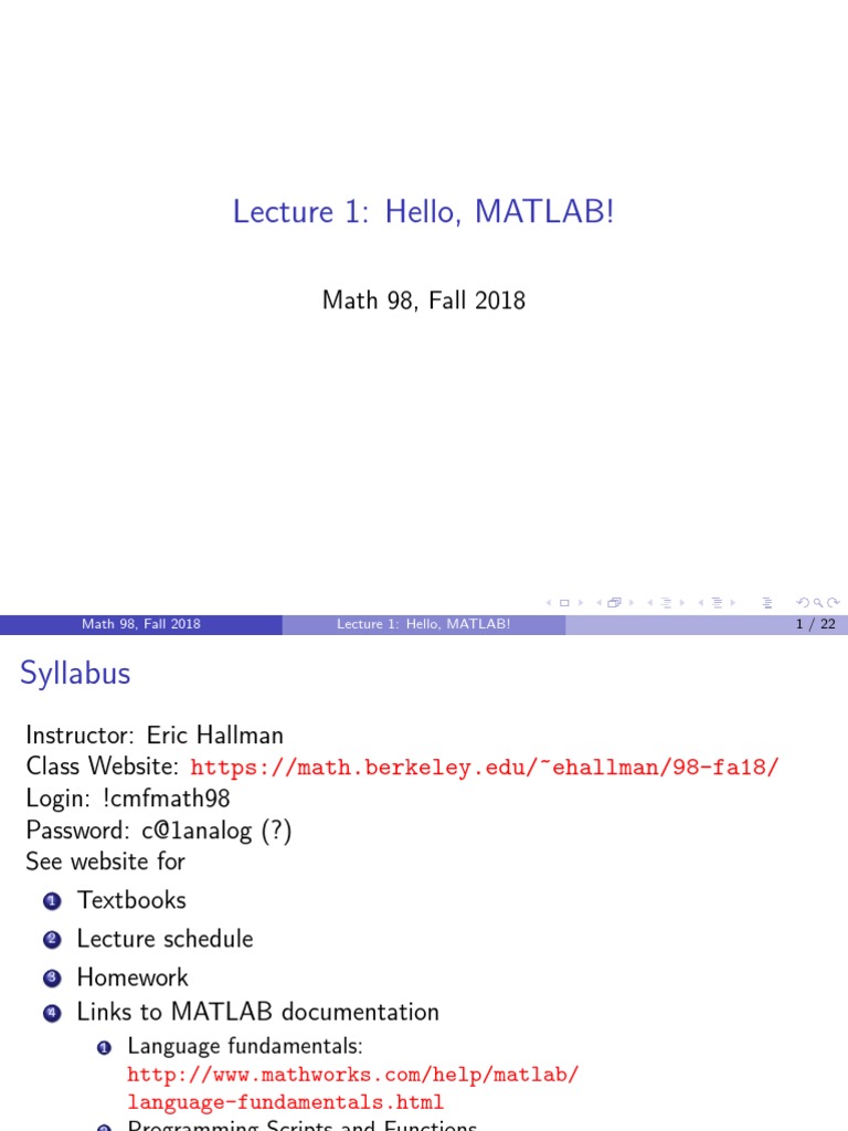 Lecture Notes 1 | PDF | Matlab | Computer Programming