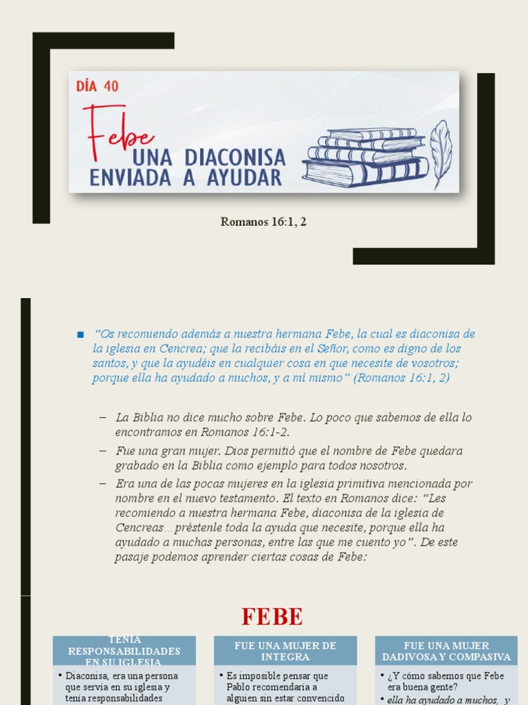 DIA 40 FEBE UNA DIACONISA.pptx | PDF | Iglesia cristiana | Pablo el apóstol