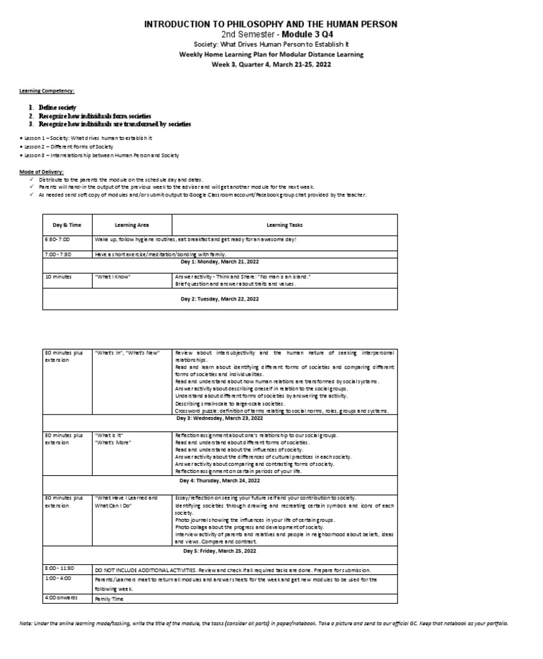 Home Learning Plan Itp Q4 Module 3 Pdf Psychology Behavior Modification