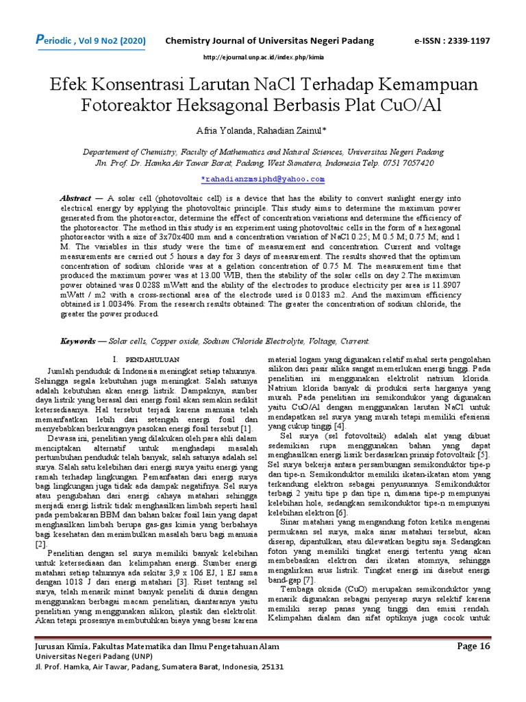27 Efek Konsentrasi Larutan NaCl | PDF | Photovoltaics | Solar Cell