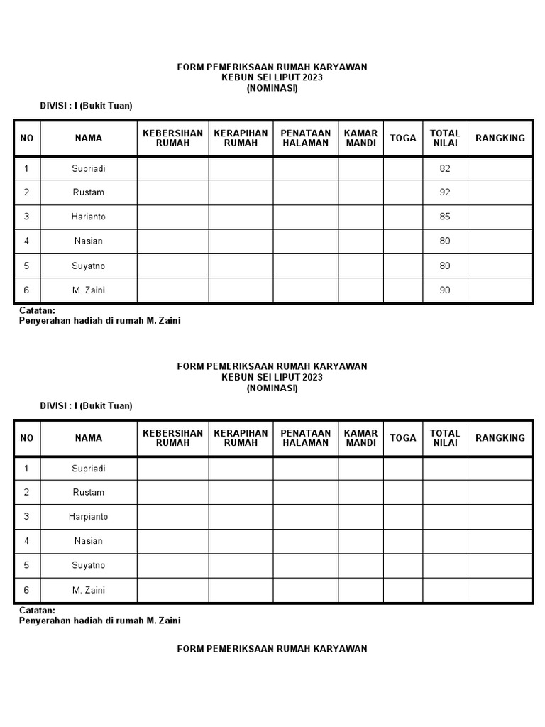 Form Pemeriksaan Rumah Karyawan | PDF