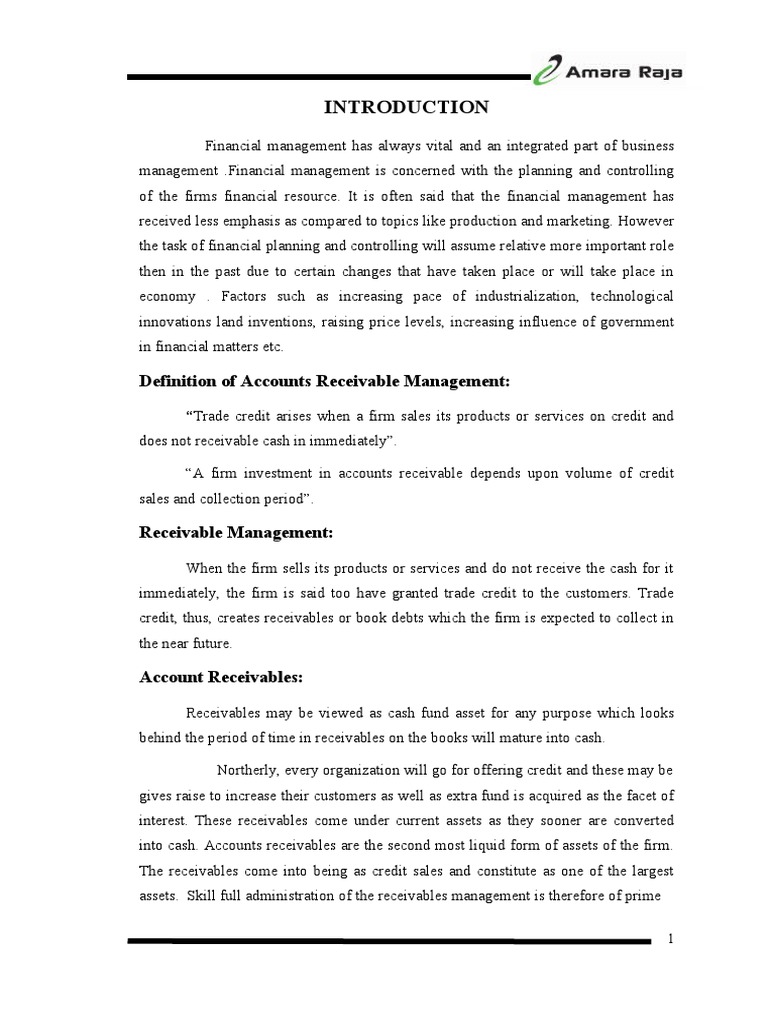 Project On Accounts Receivable | PDF | Direct Current | Credit