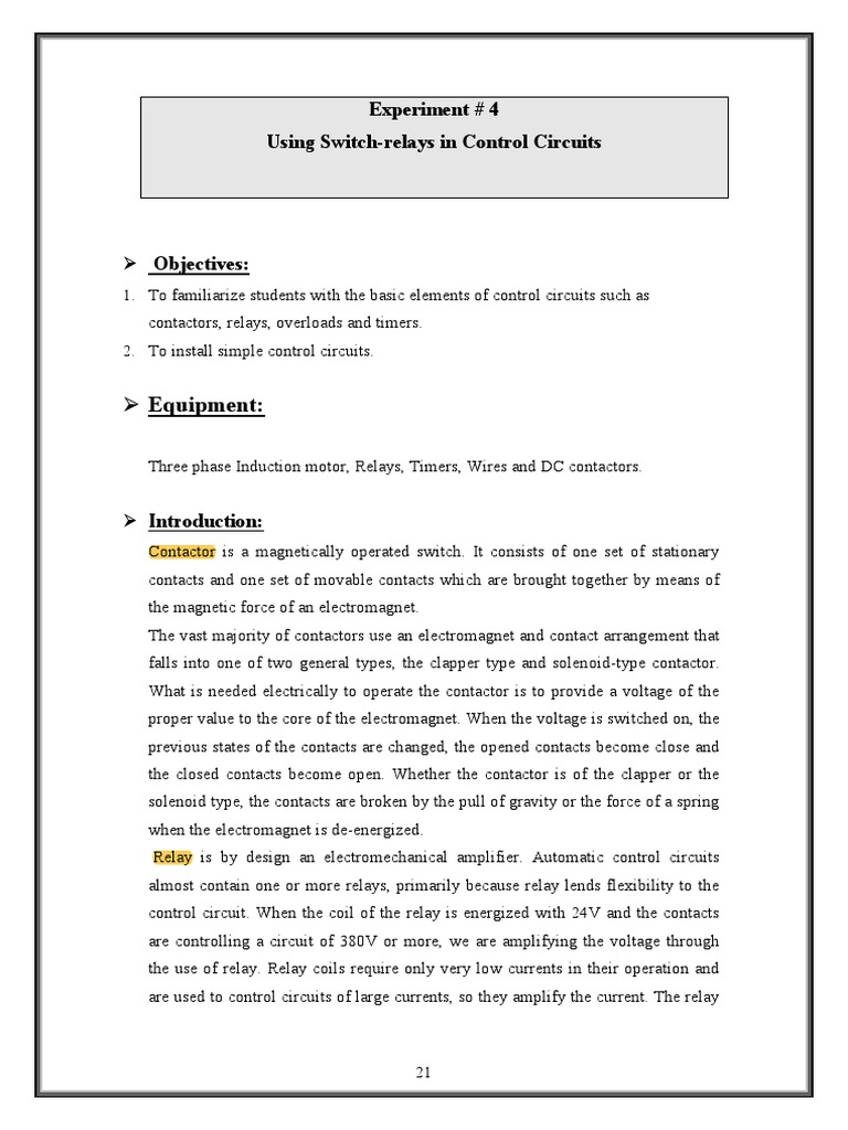 Using Switch Relays in Control Circuits PDF | PDF | Relay | Timer