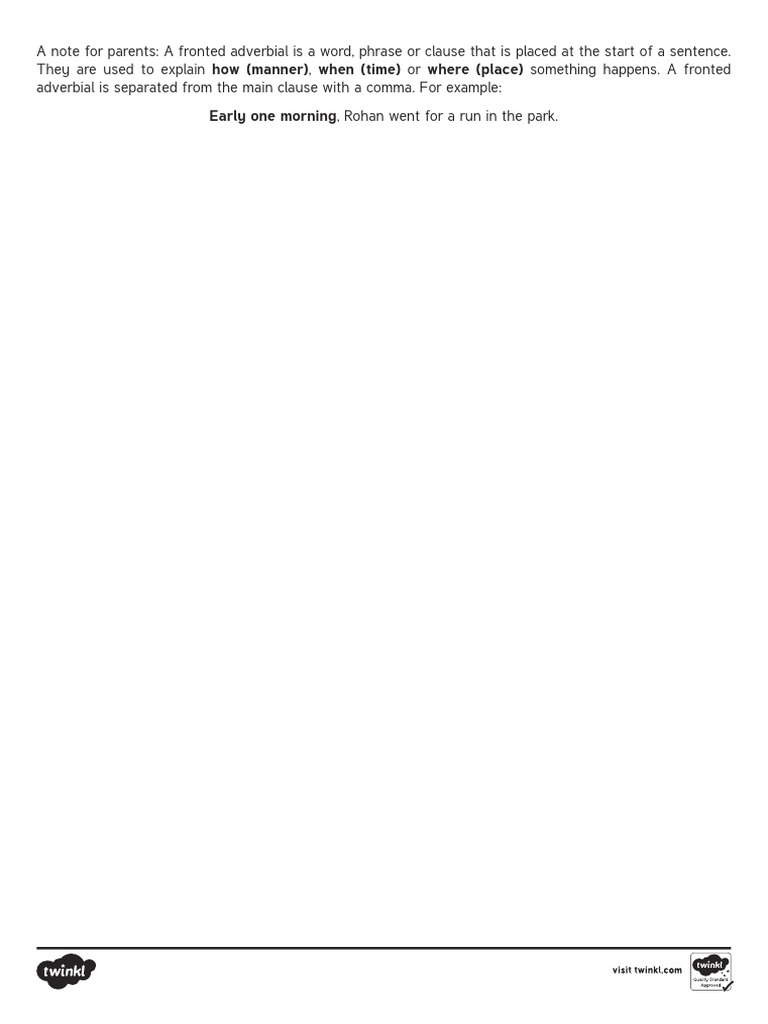 Fronted Adverbials Writing Prompt PDF | PDF