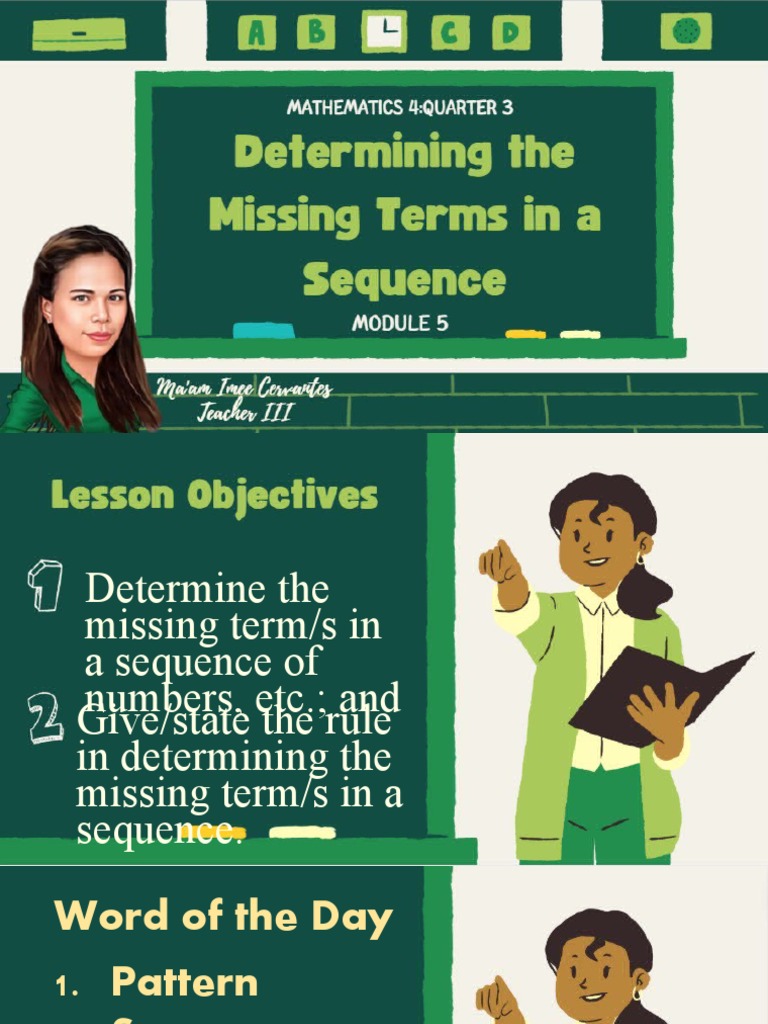 Math 4 - Quarter 3 - Lesson 11-Module 5-Missing Terms | PDF | Numbers | Mathematics