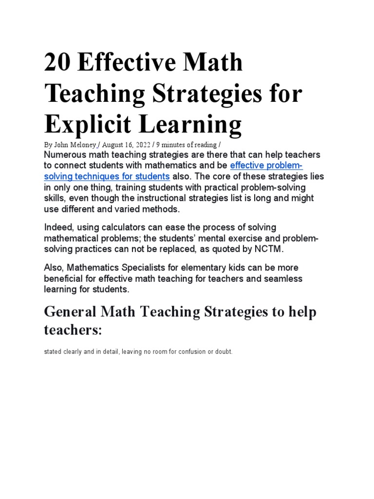 20 Effective Math Teaching Strategies For Explicit Learning | PDF ...