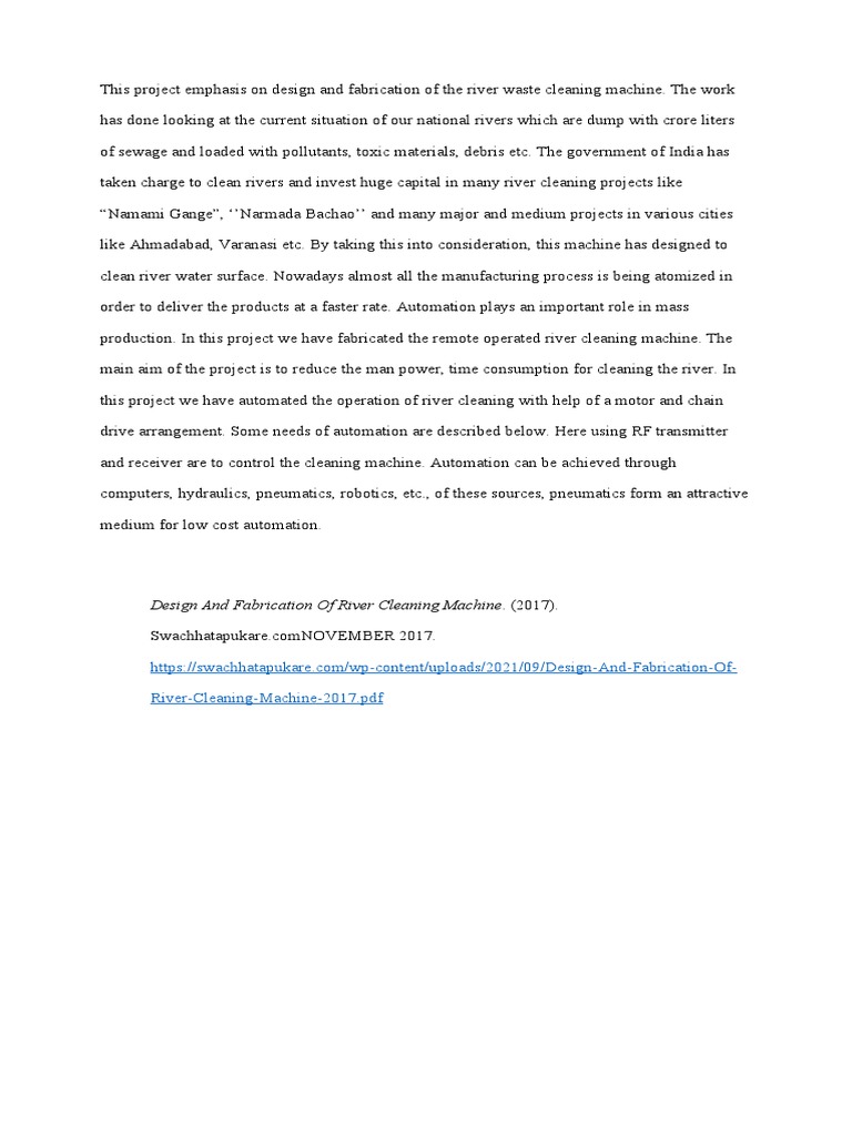 Design and Fabrication of River Cleaning Machine. (2017) | PDF | Water ...