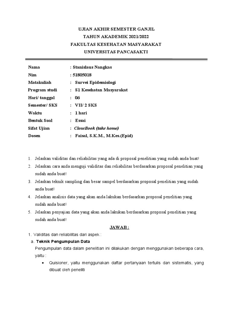 Uas Survei Epid (Stanislaus Nangkas) | PDF