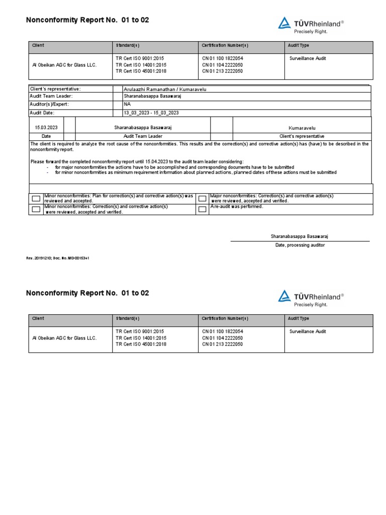 Nonconformity Report Summary | PDF | Audit | Iso 9000