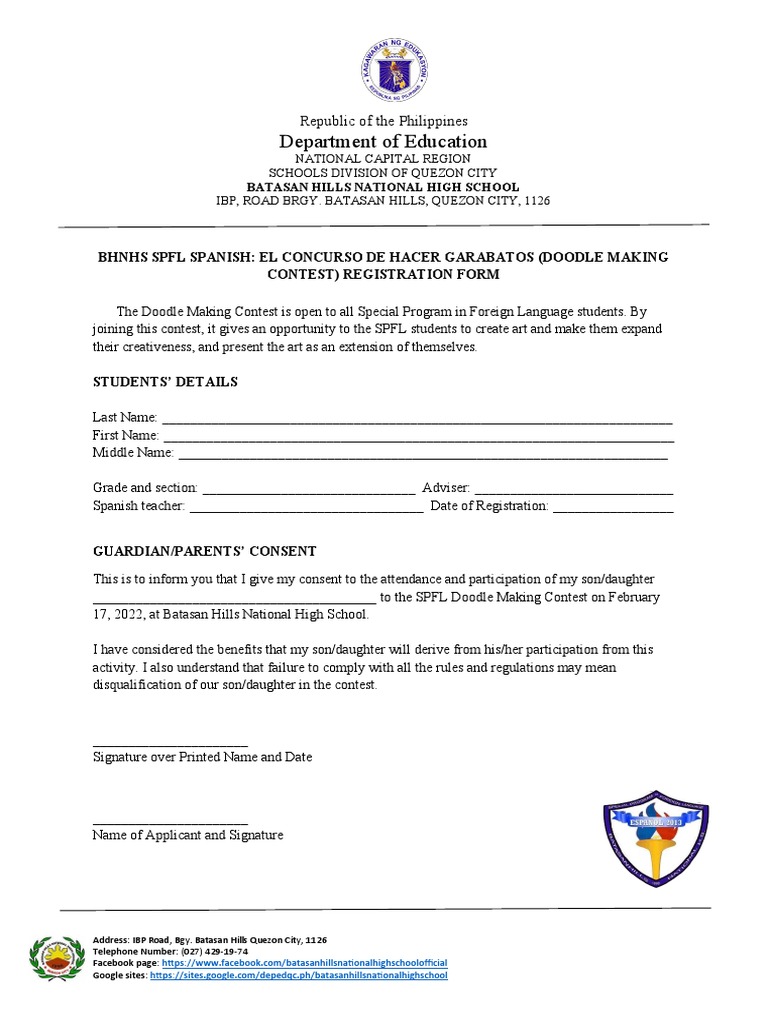Registration Form Format For All Contests | PDF