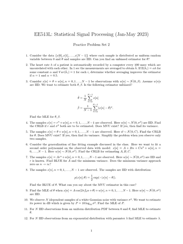 Practice Problem Set 2 | PDF | Bias Of An Estimator | Estimator