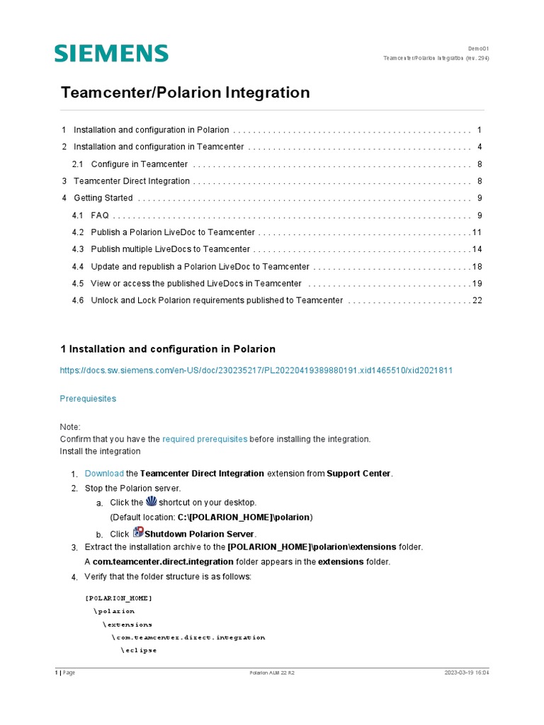 Teamcenter Polarion Integration | PDF | Directory (Computing) | Server (Computing)