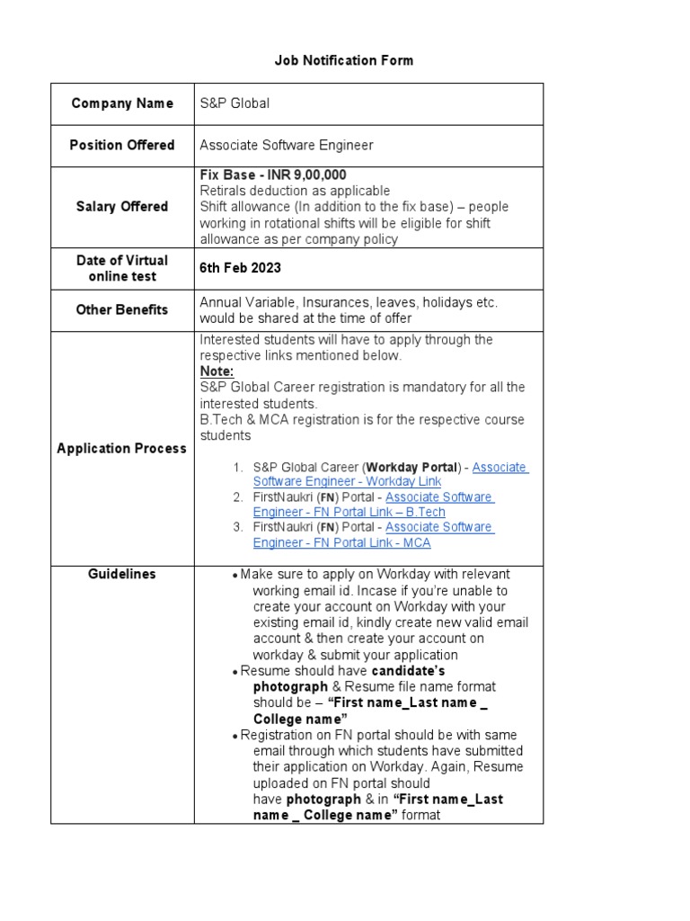 S & P Global Job Notification Form | PDF | Résumé | Application Software