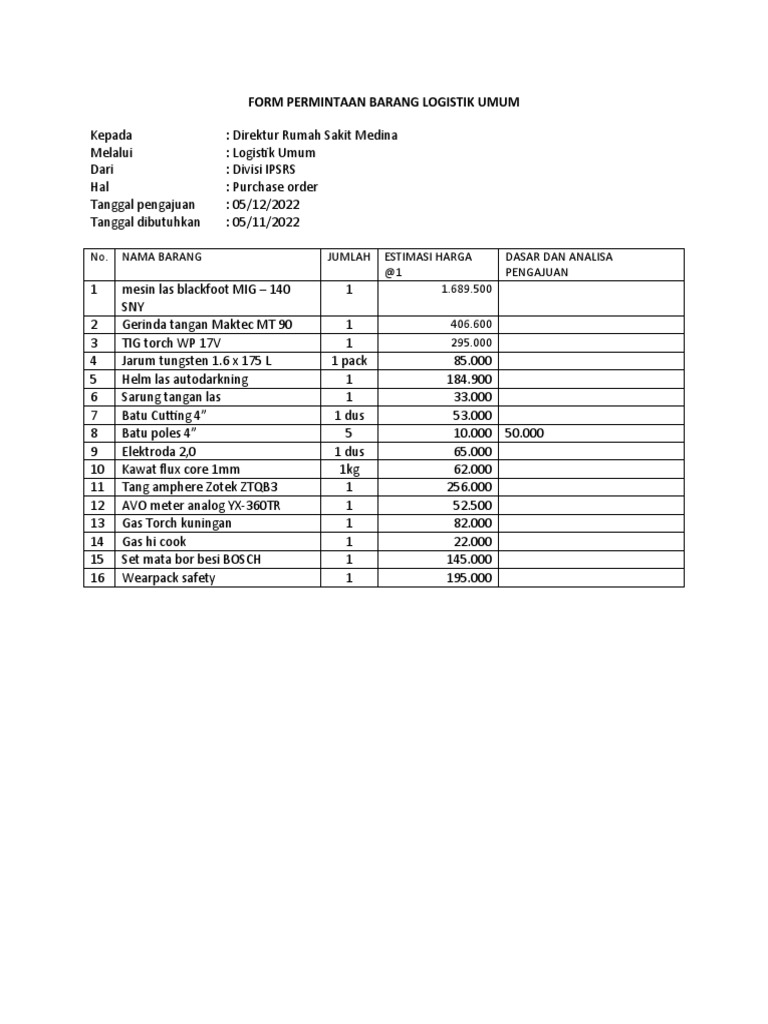 FORM PERMINTAAN BARANG LOGISTIK UMUM Fix | PDF