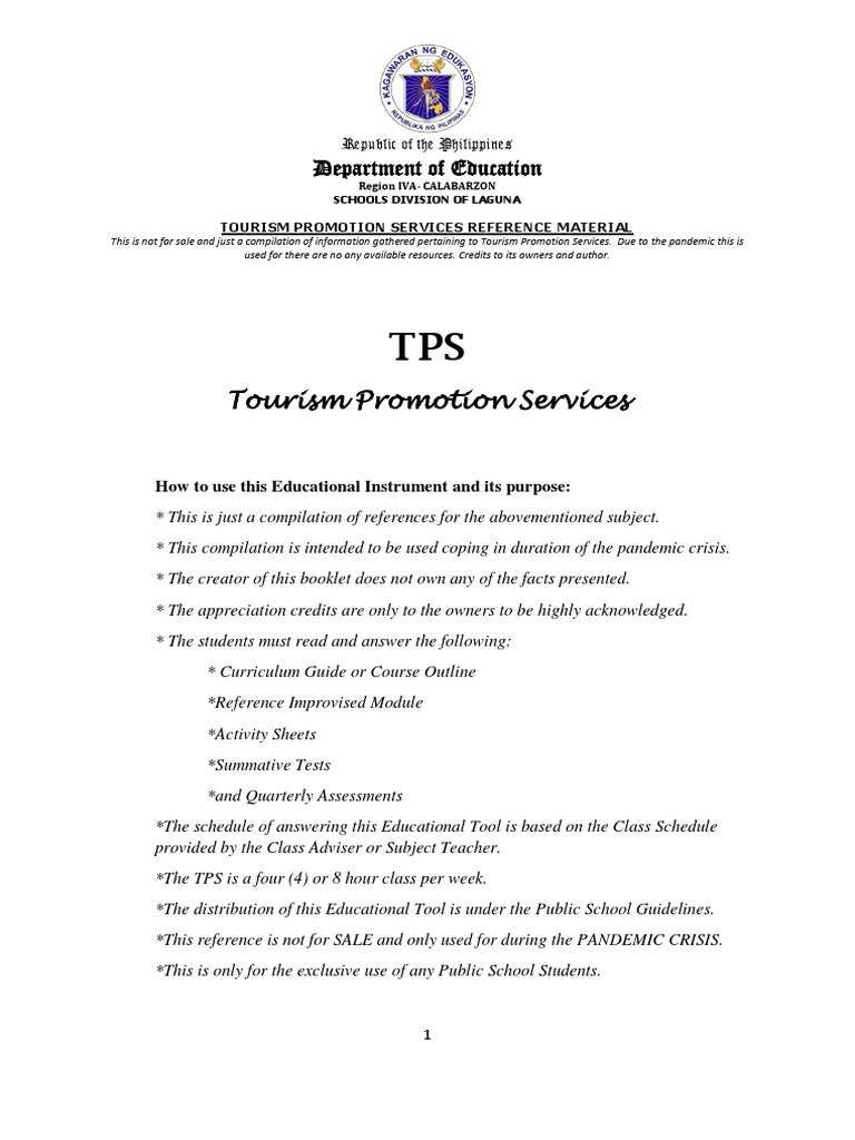 TPS - Tourism Promotion Services - Reference Module PDF | PDF | Tourism ...