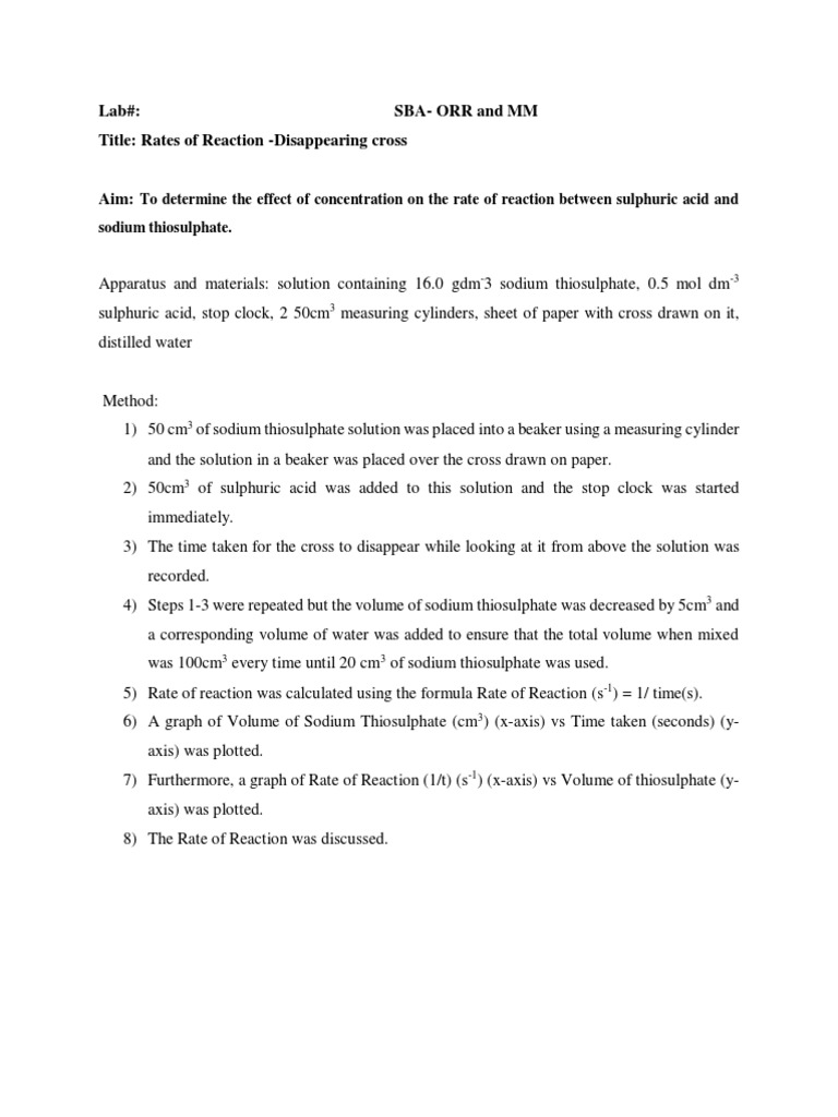 Rates of Reaction - Disappearing Cross Lab | PDF | Reaction Rate | Volume