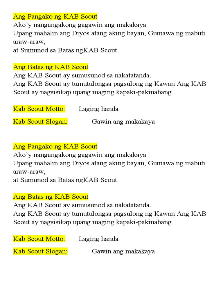 Ang Pangako NG KAB Scout | PDF