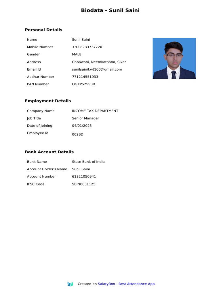 Biodata - Sunil Saini: Personal Details | PDF