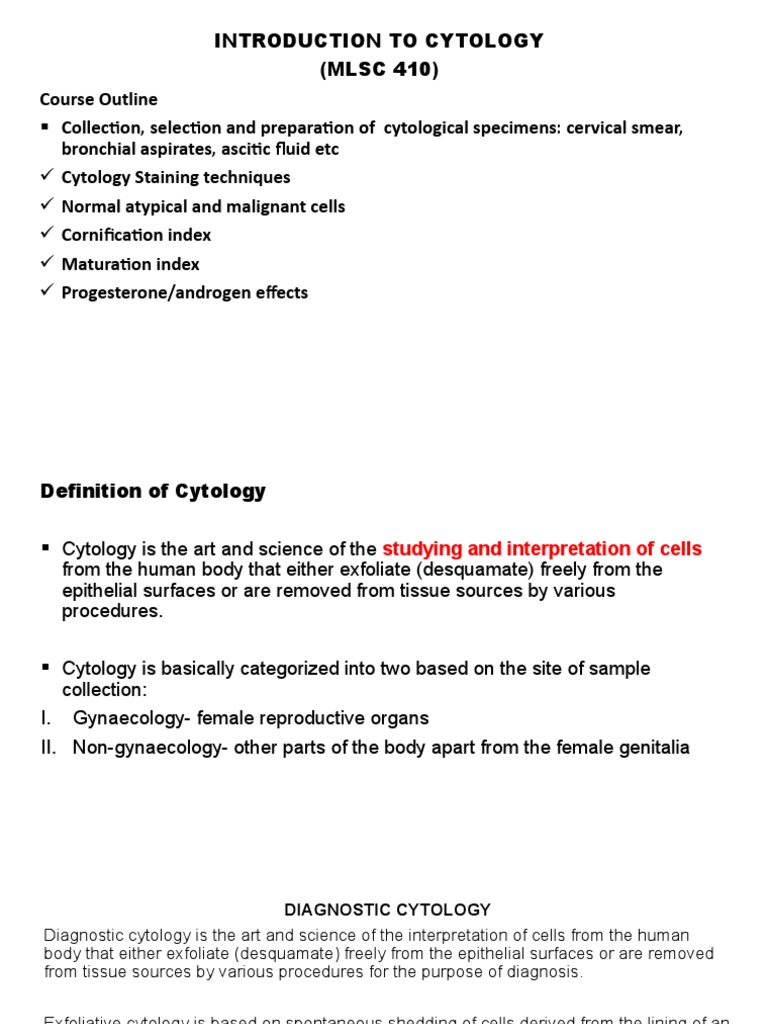 01 Intro To Cytology | PDF | Cytopathology | Staining