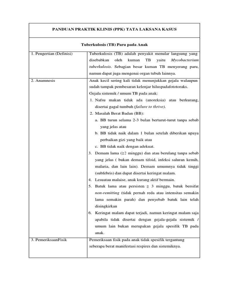 PPK Tuberkulosis (TB) Paru pada Anak RSU MMC | PDF